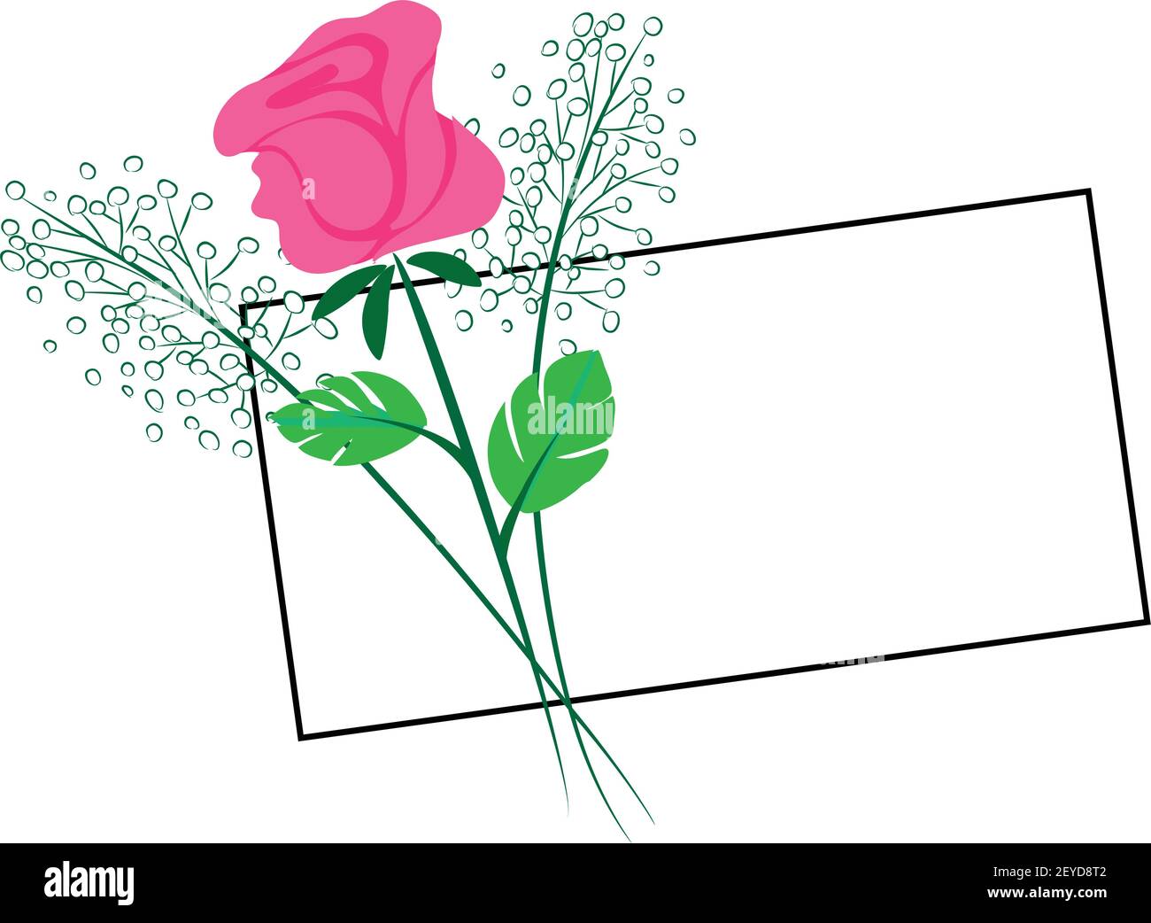 vector drawing art rose flower with card border frame background Stock ...