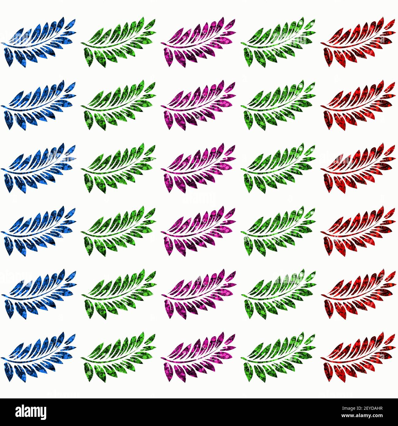 An illustration of the same leaves on a stem in four different colors ...