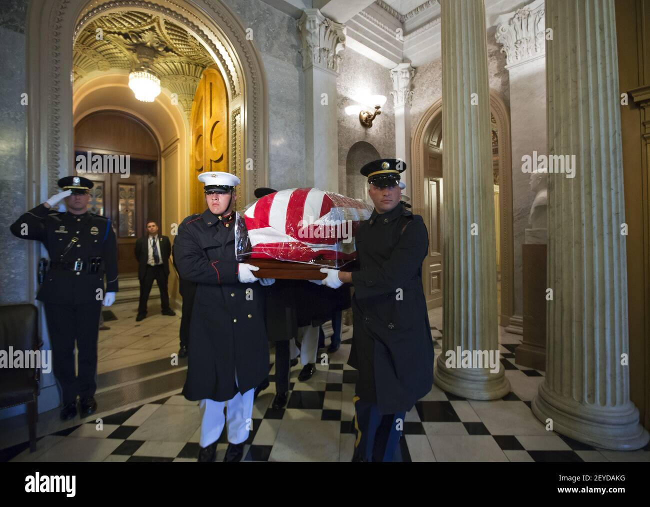 The casket bearing the remains of Sen. Frank Lautenberg, a liberal ...