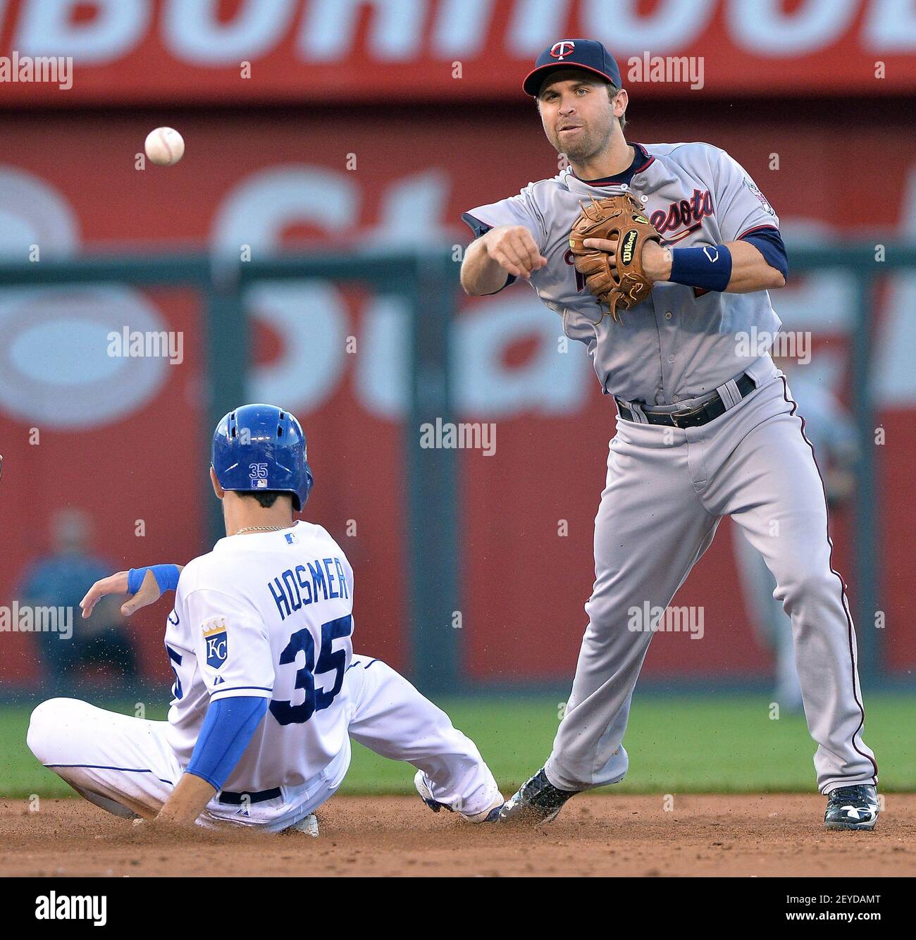 Minnesota Twins second baseman Brian Dozier (2) forces out Kansas City ...