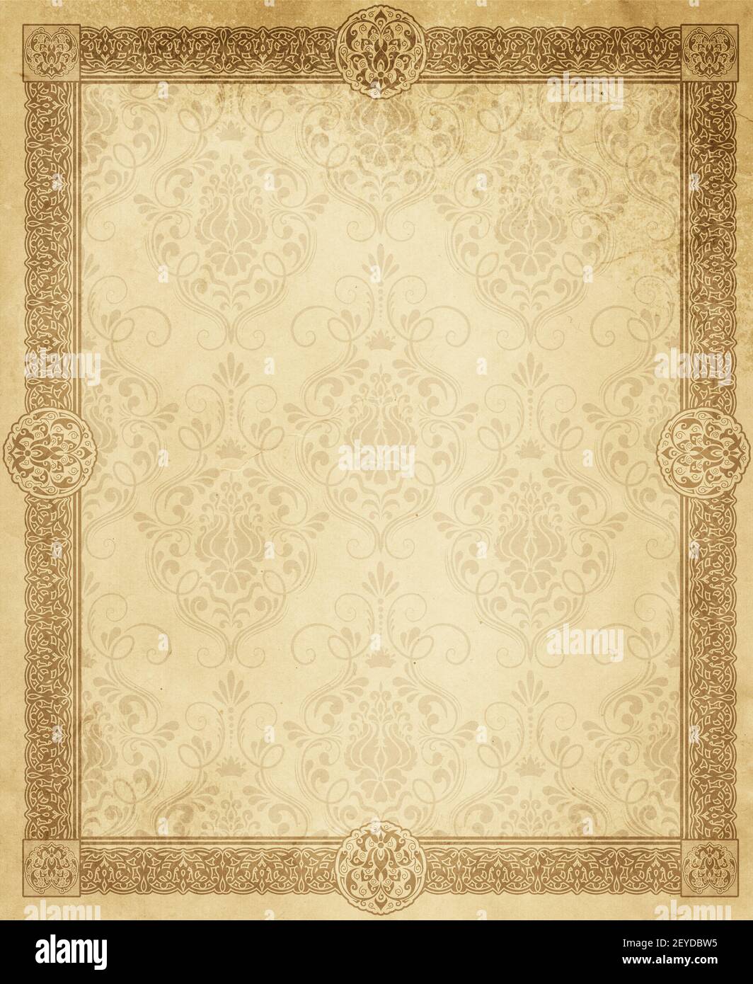 Old dirty paper background with decorative patterns and ornamental ...