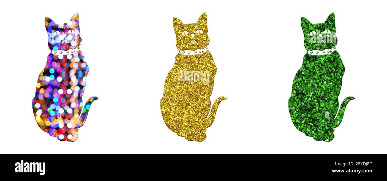 A set of colorful glitter cat isolated on white background Stock Photo ...