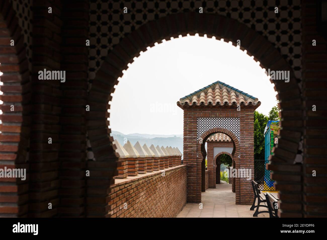 A watching point hall of a big castle seen through a big arc Stock ...