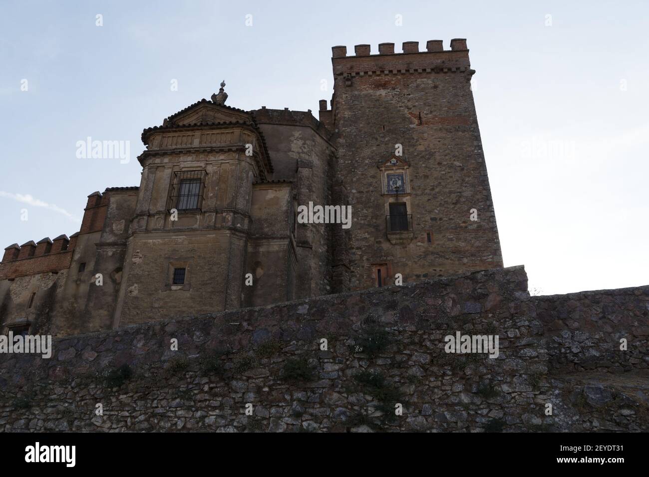 A low angle shot of an old medieval castle under the clear sky Stock ...