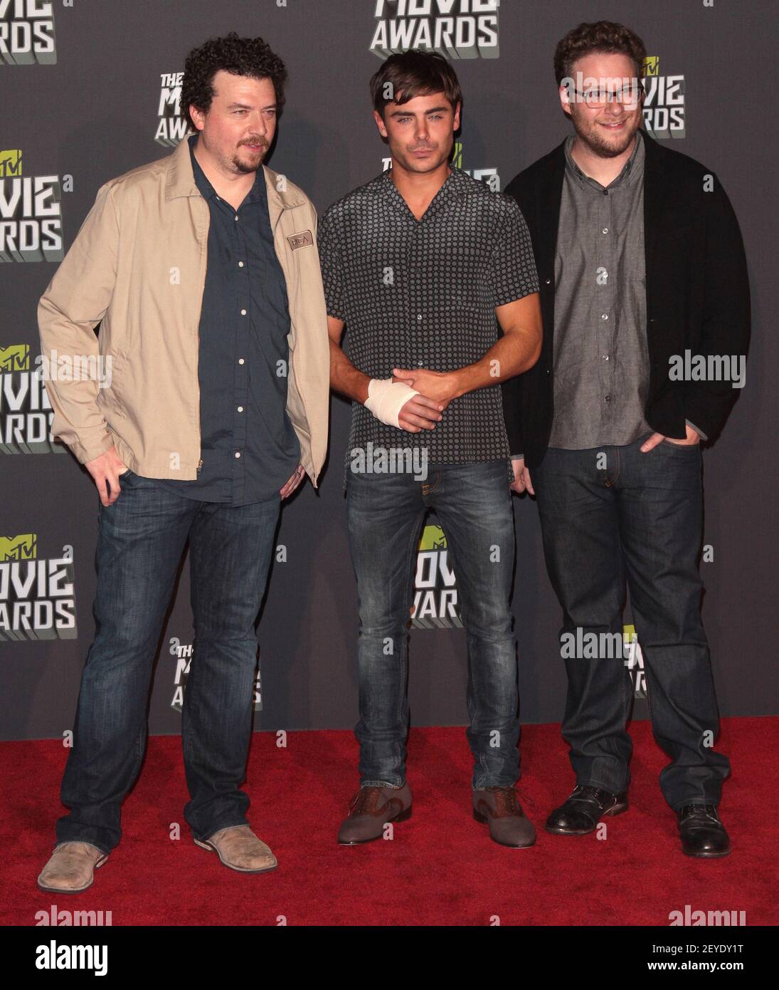 Danny McBride, Zac Efron, Seth Rogen attends The 2013 MTV Movie Awards ...