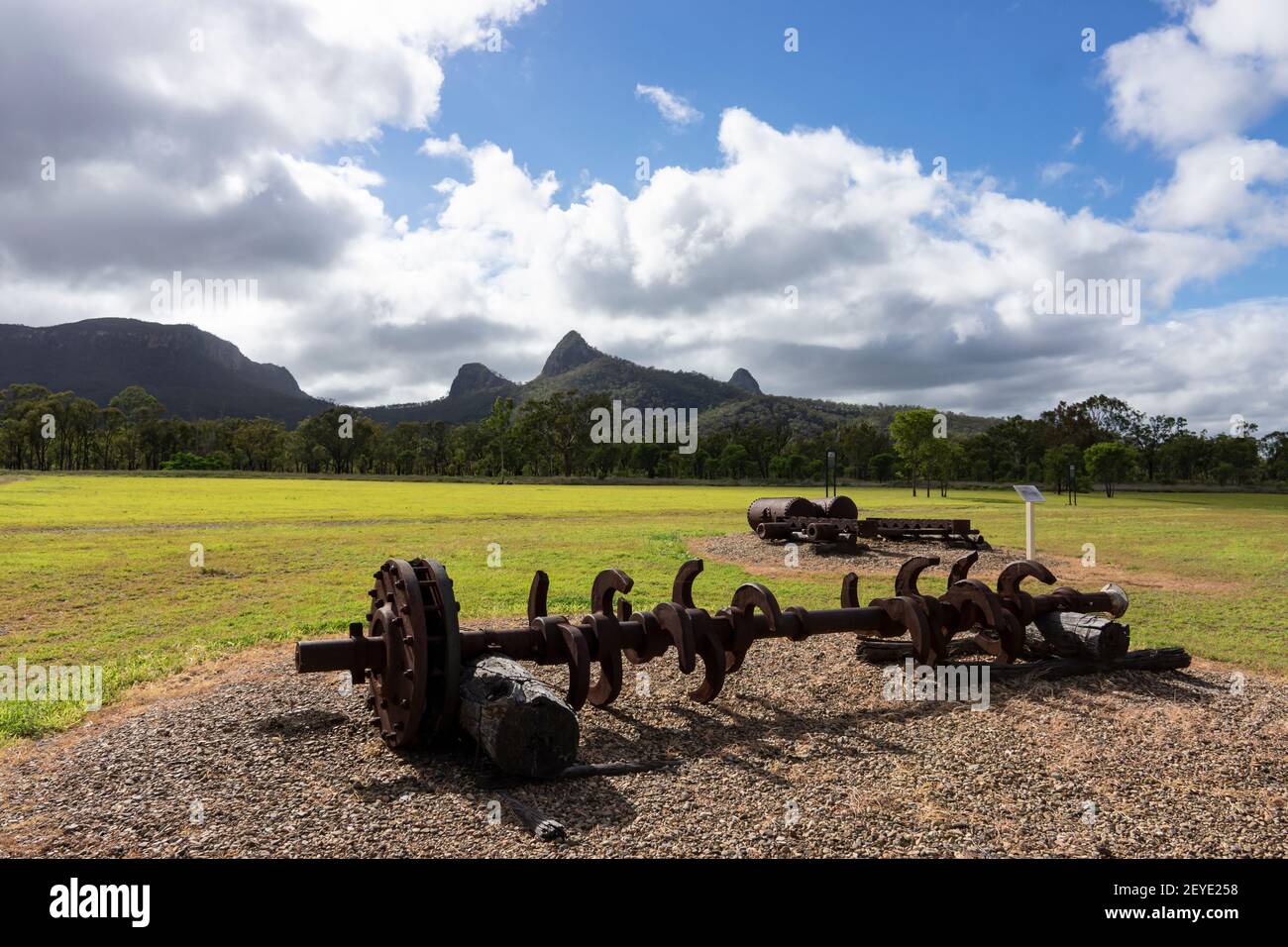 Early morning view of old machinery at an abandoned historical mining ...