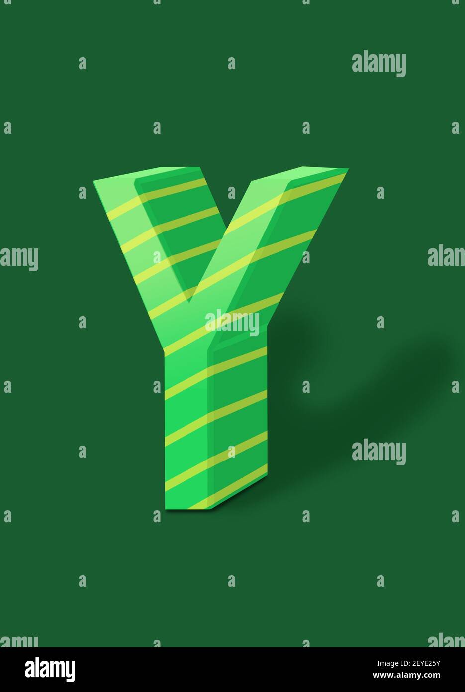 The letter Y of the English alphabet is light green with yellow stripes ...