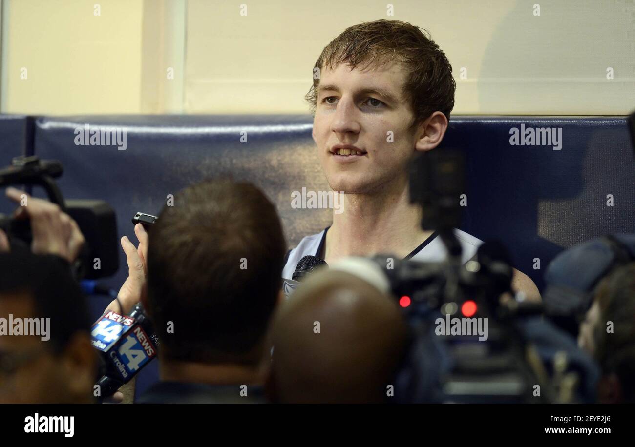 Former Indiana star Cody Zeller talks to the media after a Charlotte ...