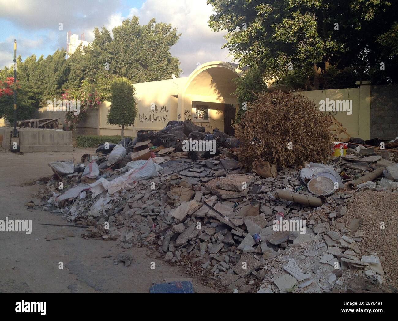 Piles of rubble remain outside the U.S. consulate in Benghazi, Libya ...