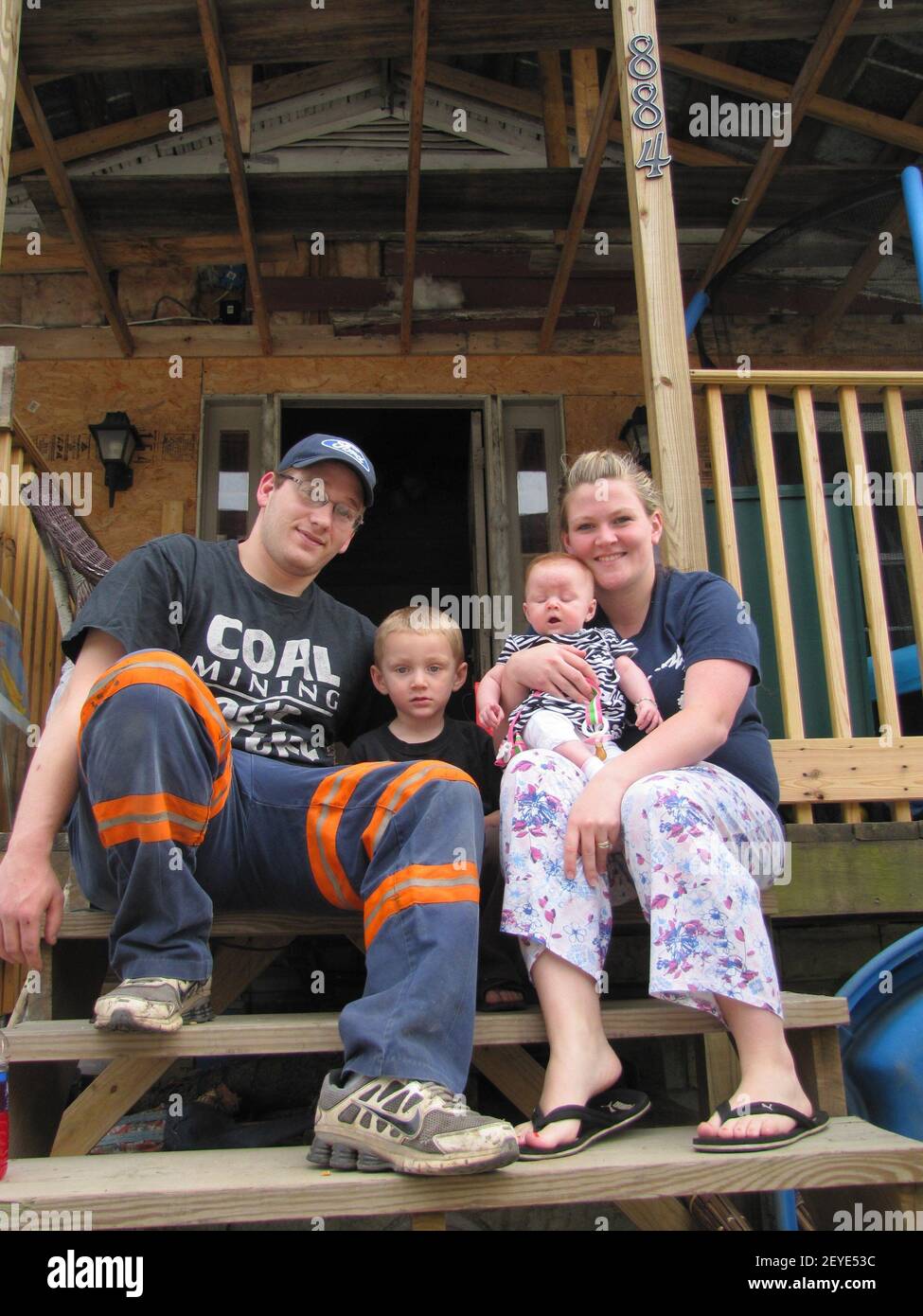 Laid-off Knott County coal miner Kyle Thacker (wearing his miner's ...