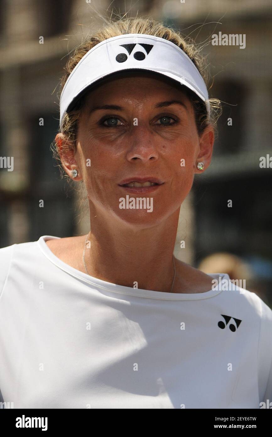 Tennis champion Monica Seles poses at the kickoff event for "HSBC ...
