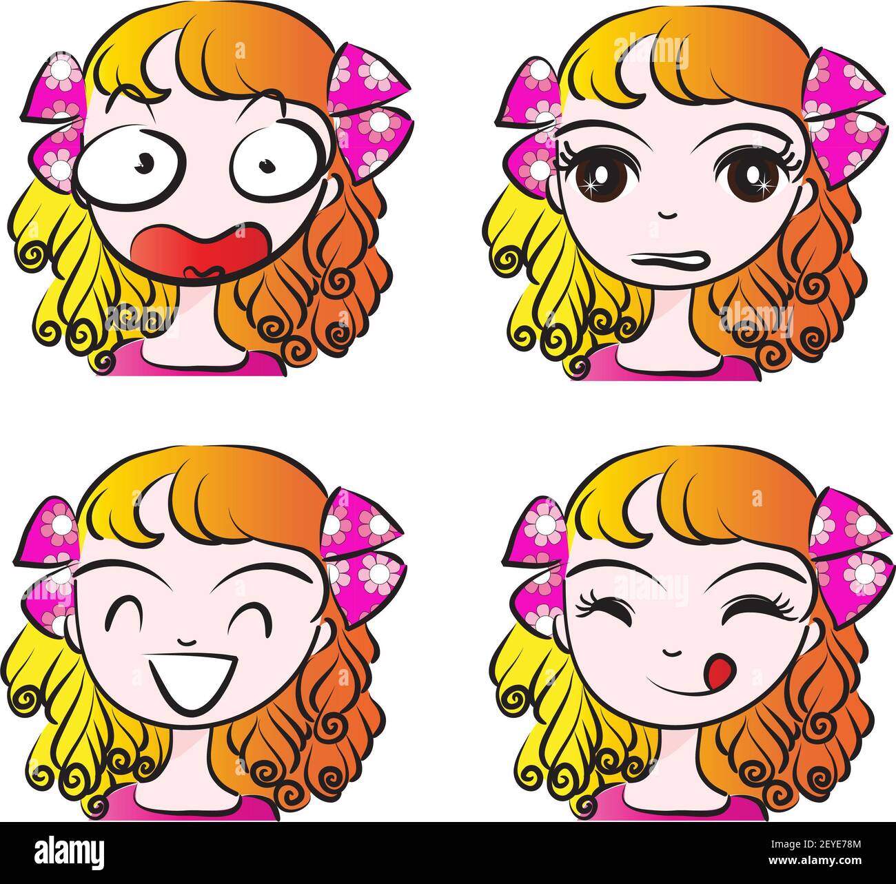 Vector cartoon girl life action emoji set Stock Photo - Alamy