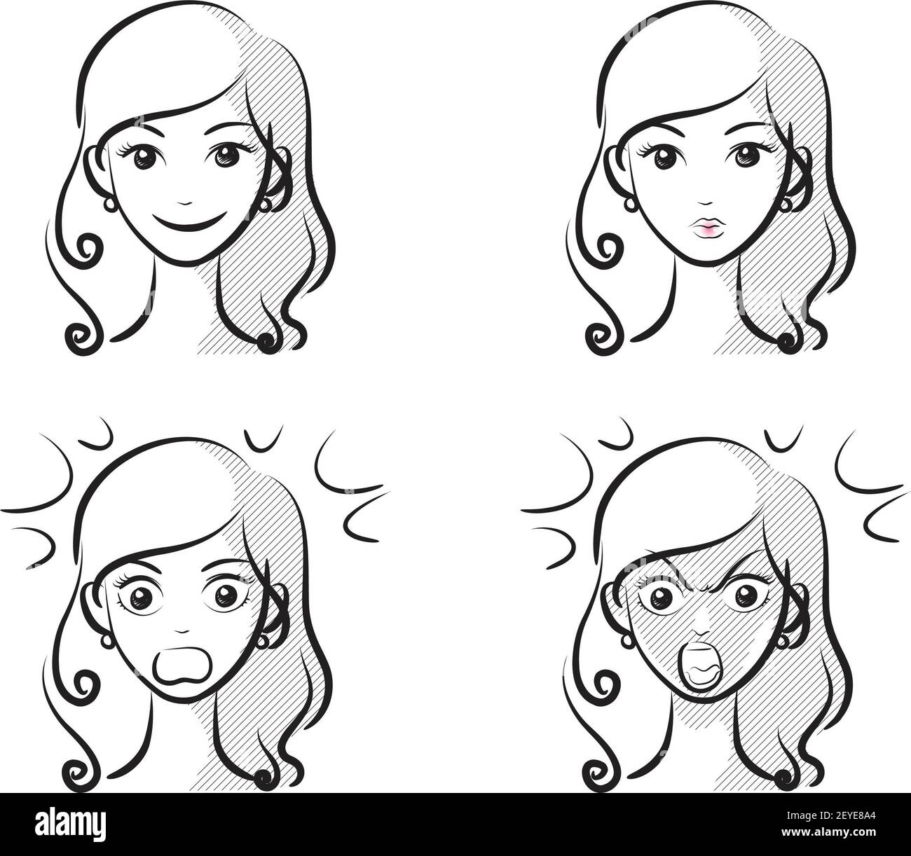 Vector cartoon girl life action emoji set Stock Photo - Alamy