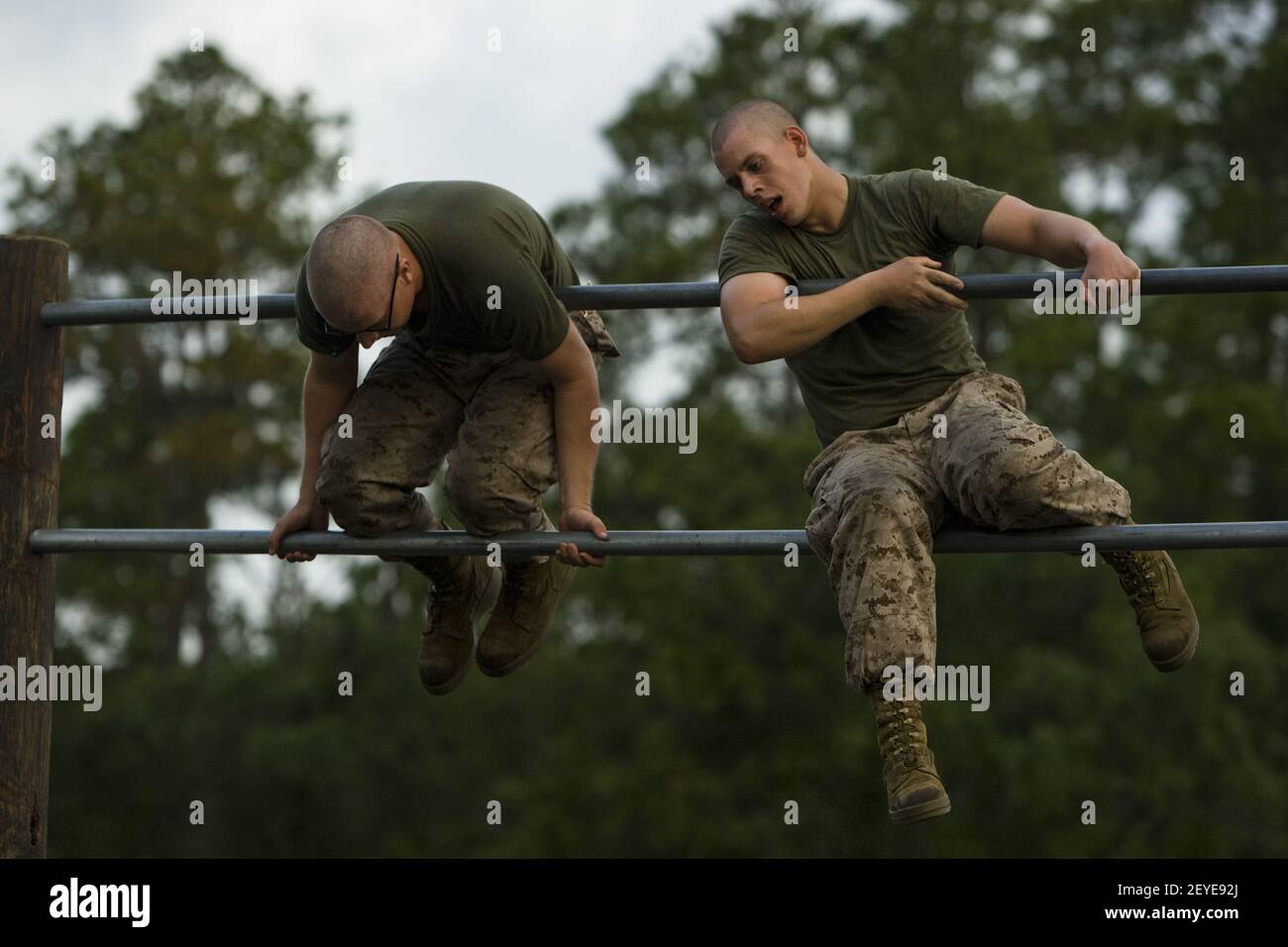 U.S. Marine Corps recruit Caleb McCready, left, and recruit Mark ...