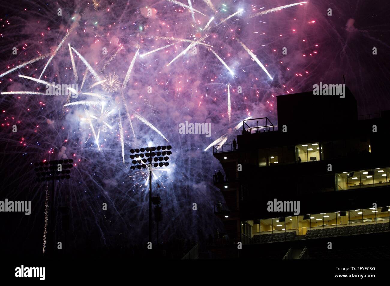 Fireworks at Stanford at the end of the soccer match between San Jose ...