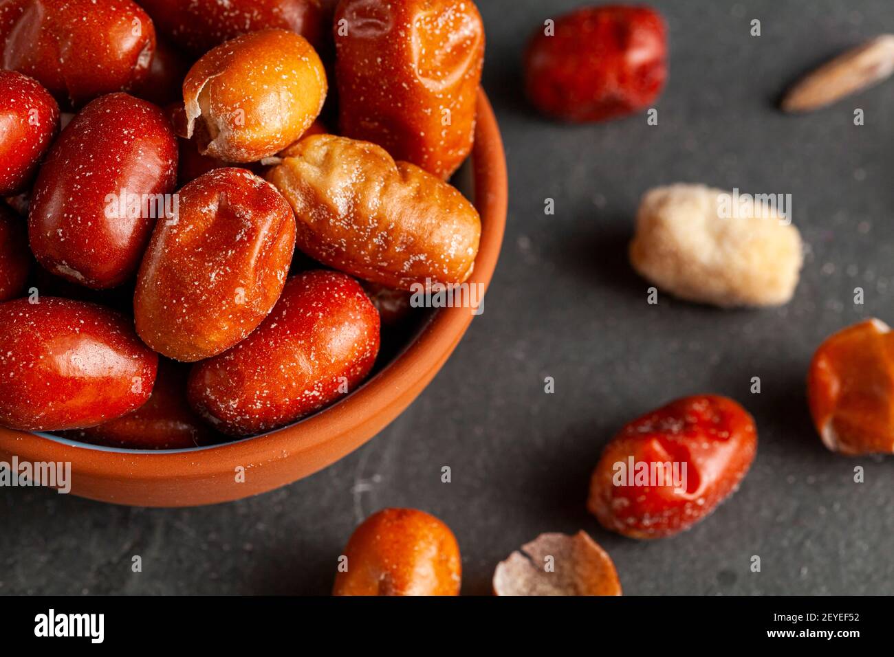 Ripe fruits of cultivated eleagnus (silverberry) plants. The nut sized ...