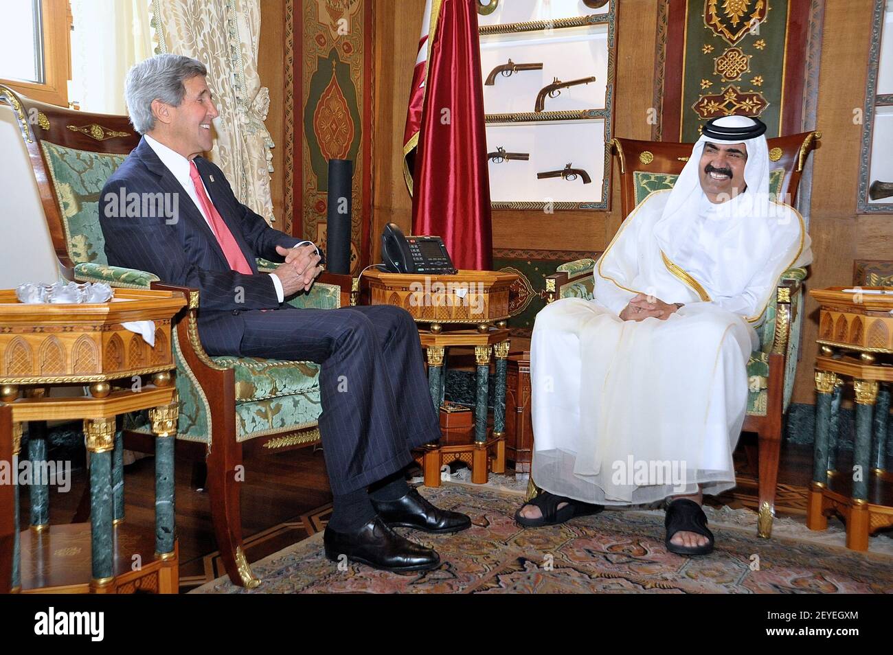 U.S. Secretary of State John Kerry meets with Qatari Amir Hamad bin ...