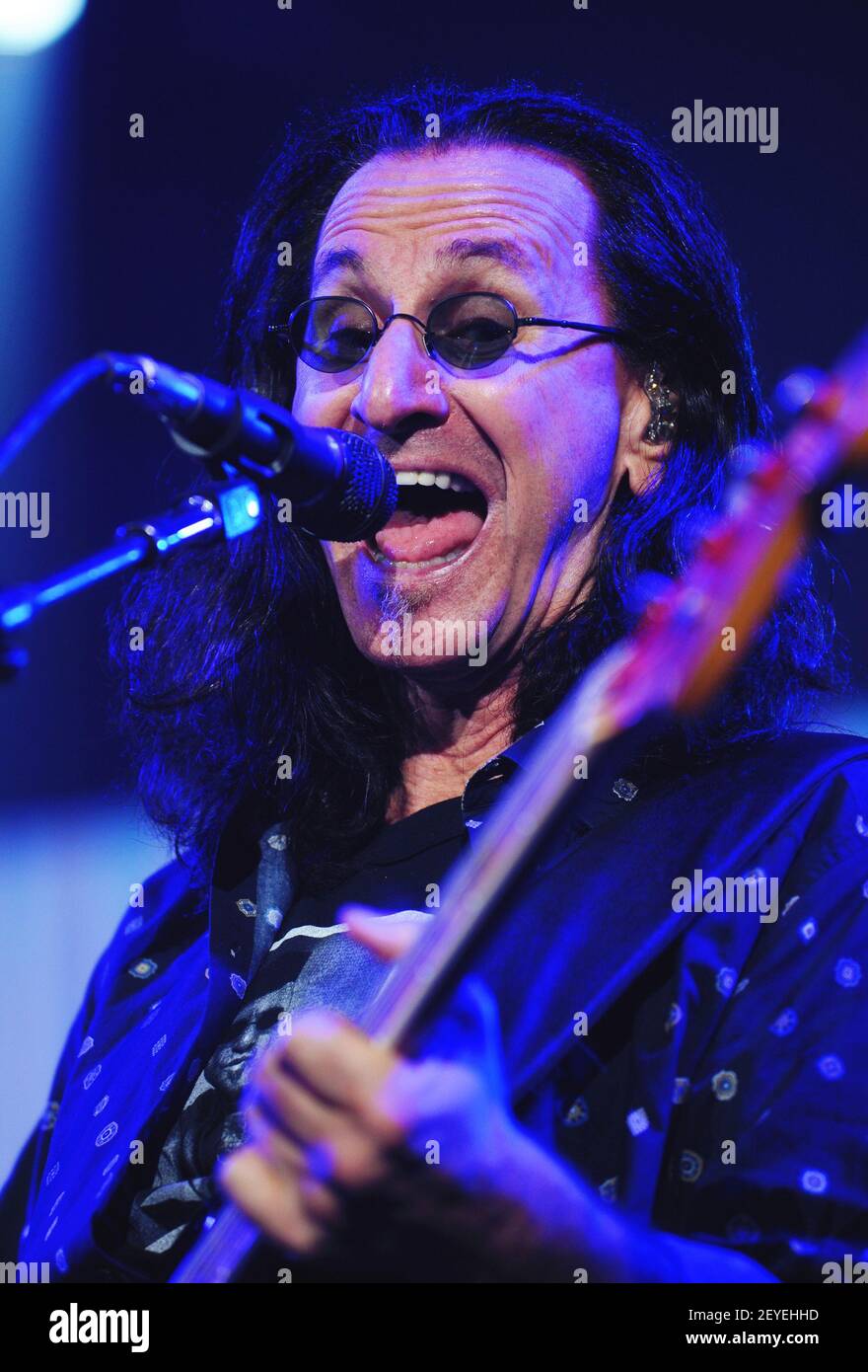 06 July 2013 - Hamilton, Ontario, Canada. Geddy Lee, lead vocalist and ...