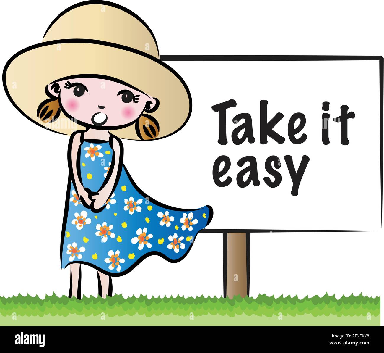 vector cartoon girl with card: take it easy Stock Vector Image & Art ...