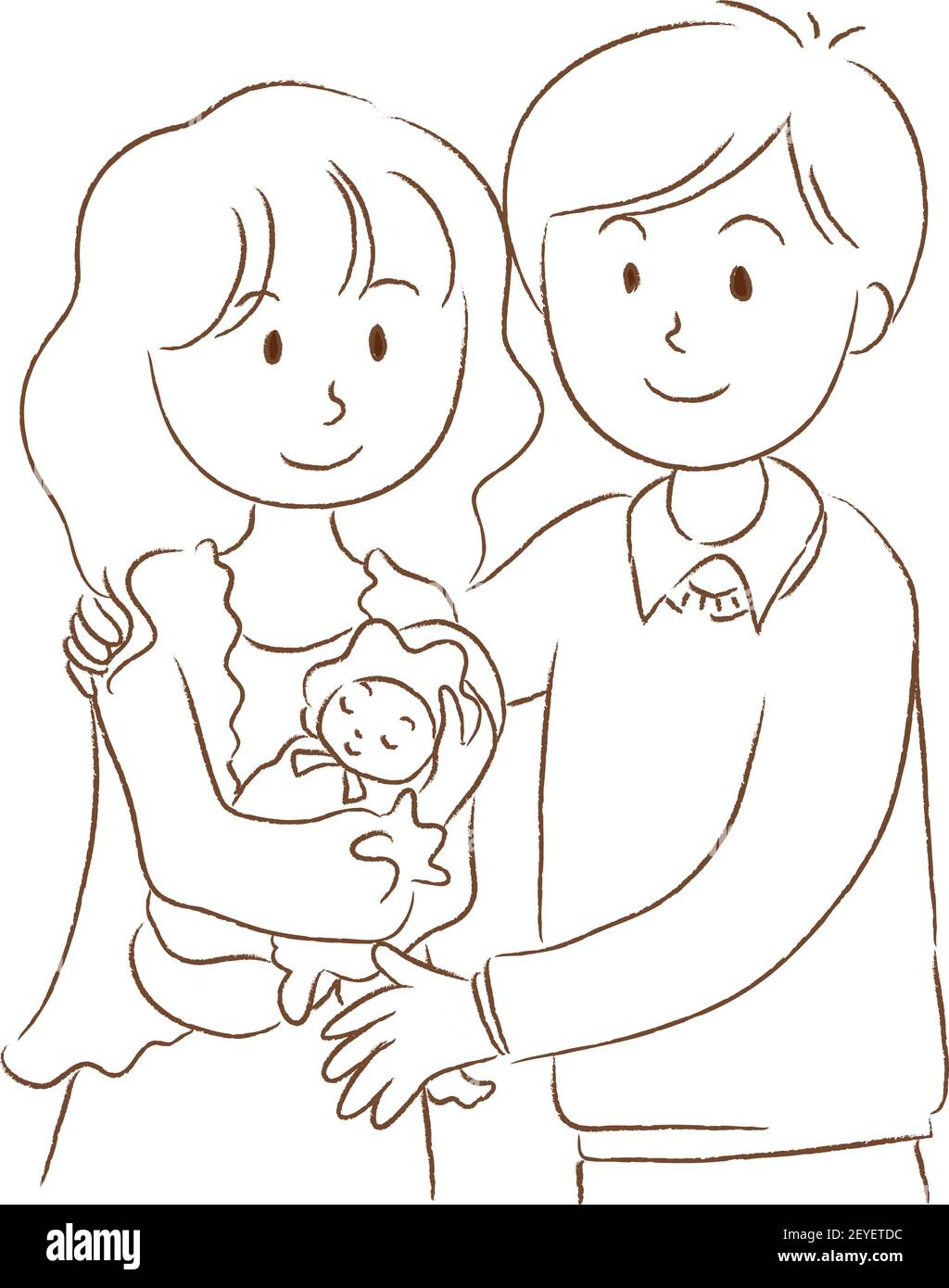 vector drawing Young parents and newborn baby Stock Vector Image & Art ...