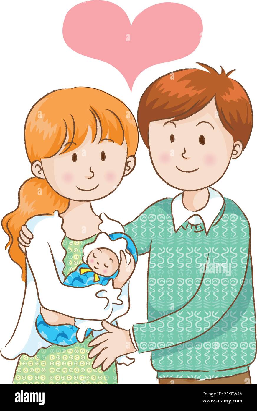 Young Parents With Baby Cartoon