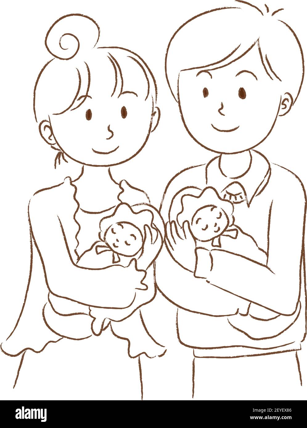 vector drawing Young parents and newborn baby Stock Vector Image & Art ...