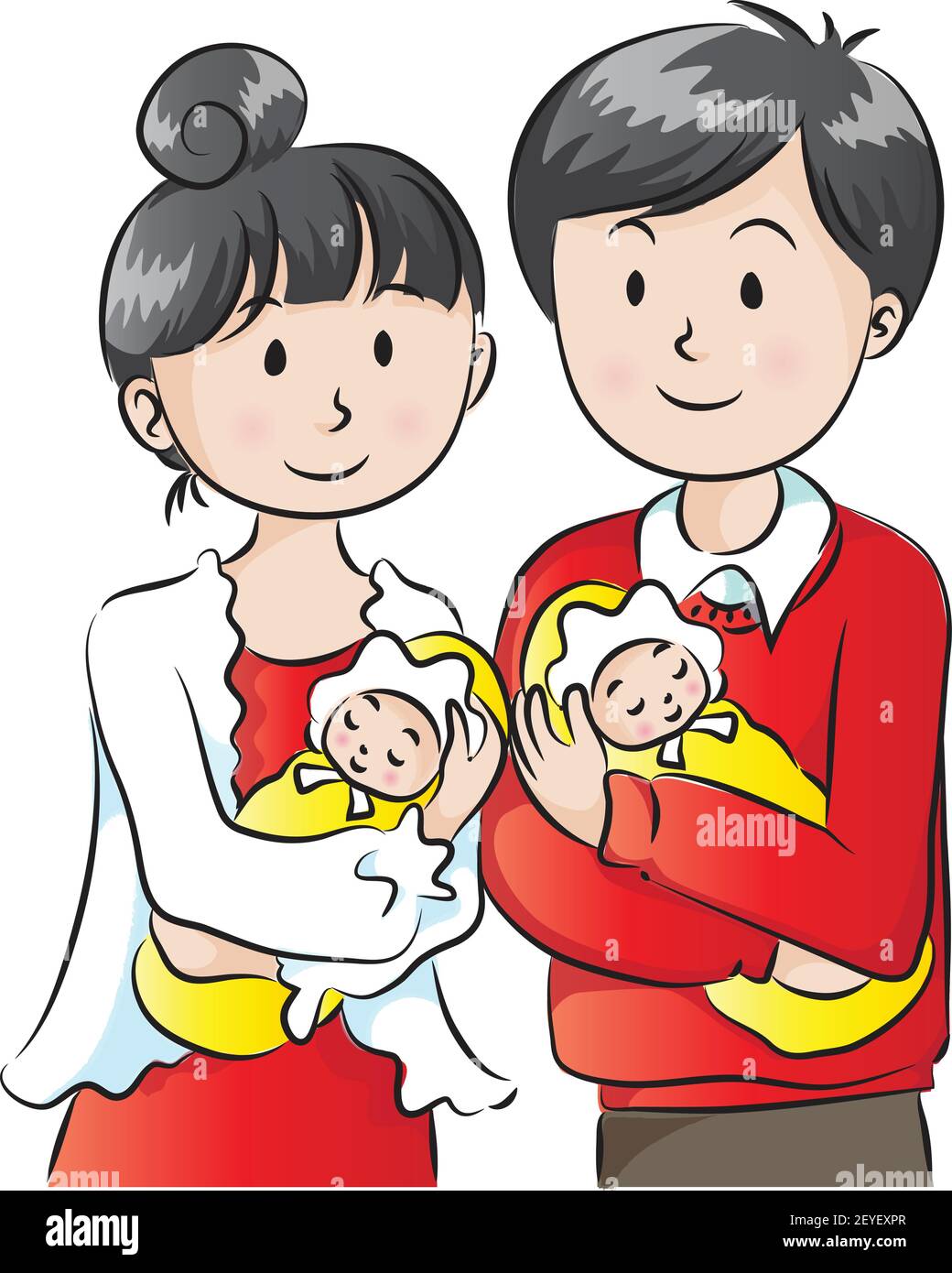 vector drawing Young parents and newborn baby Stock Vector Image & Art ...