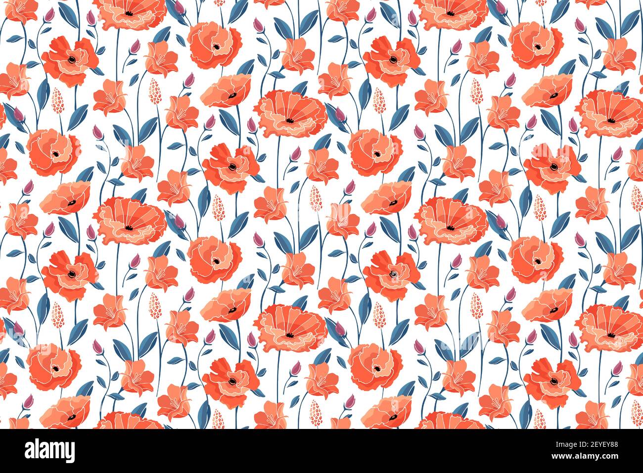 Vector floral seamless pattern. California poppy flowers, Eschscholtzia ...