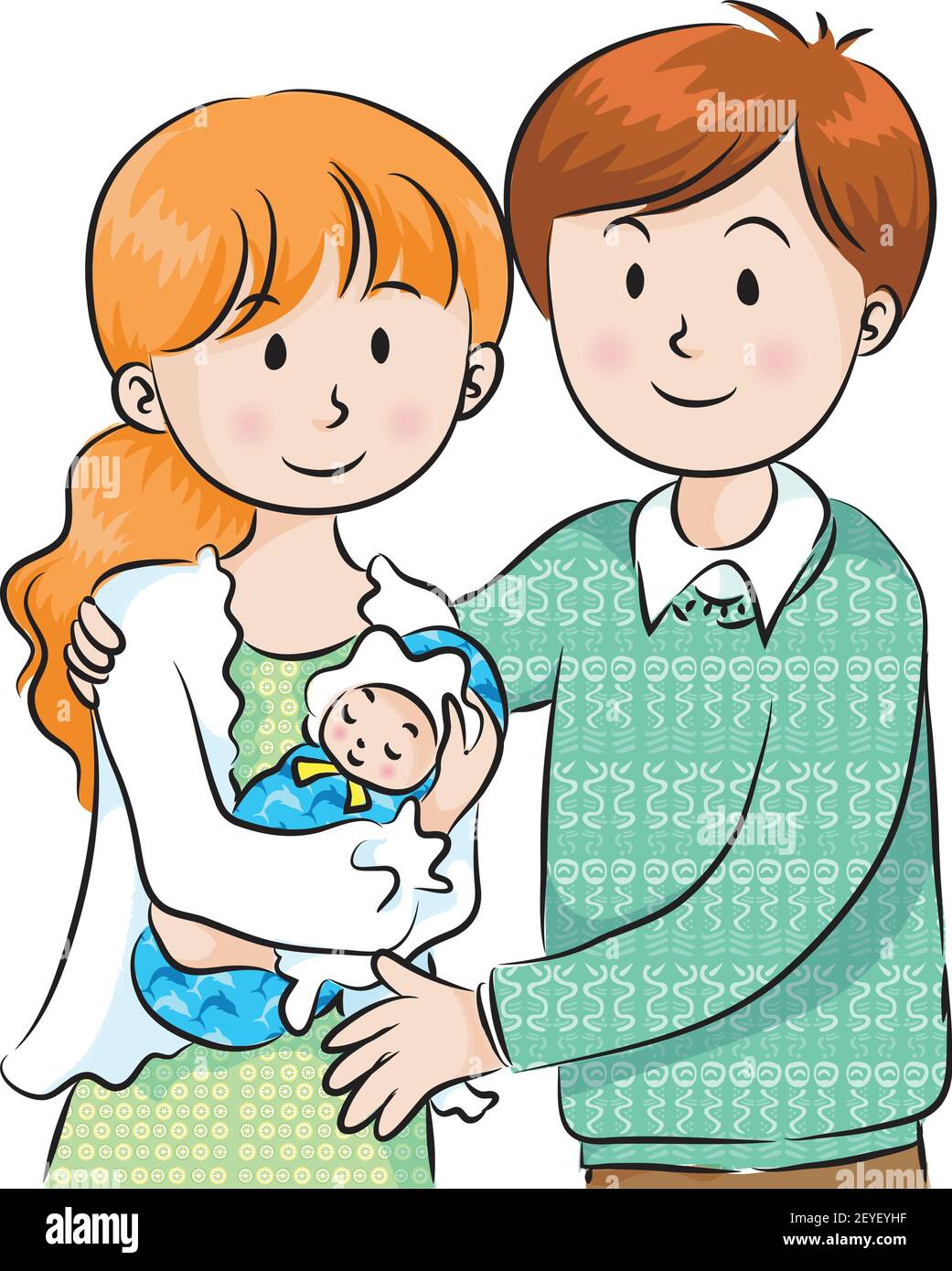 vector drawing Young parents and newborn baby Stock Vector Image & Art ...