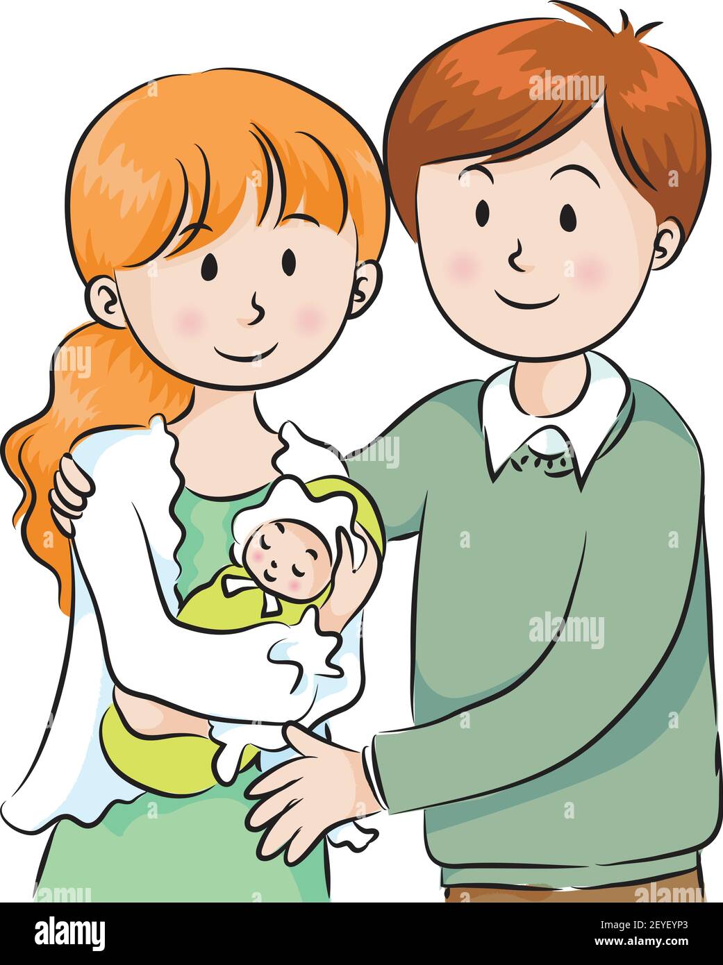 vector drawing Young parents and newborn baby Stock Vector Image & Art ...