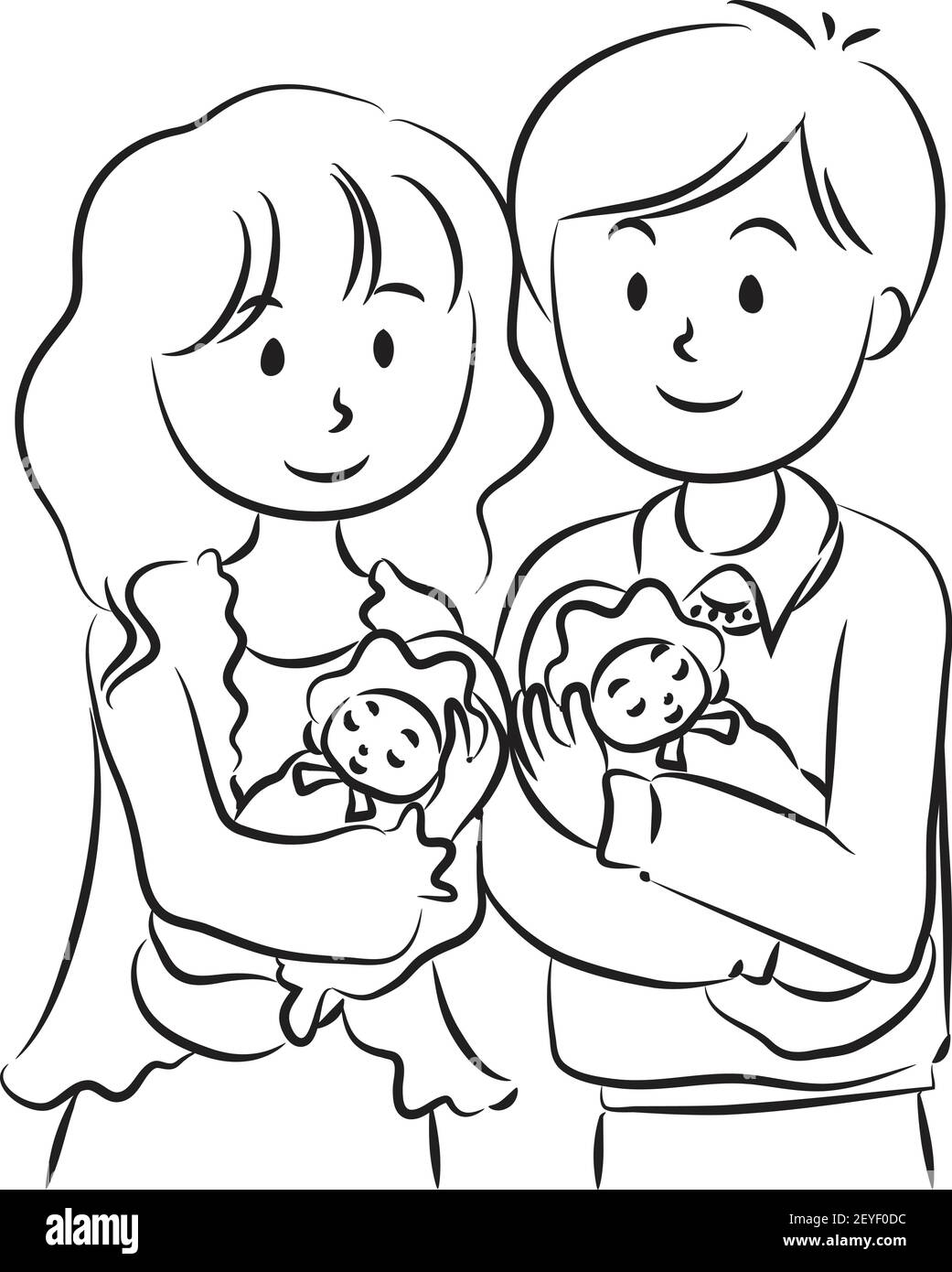 vector drawing Young parents and newborn baby Stock Vector Image & Art ...