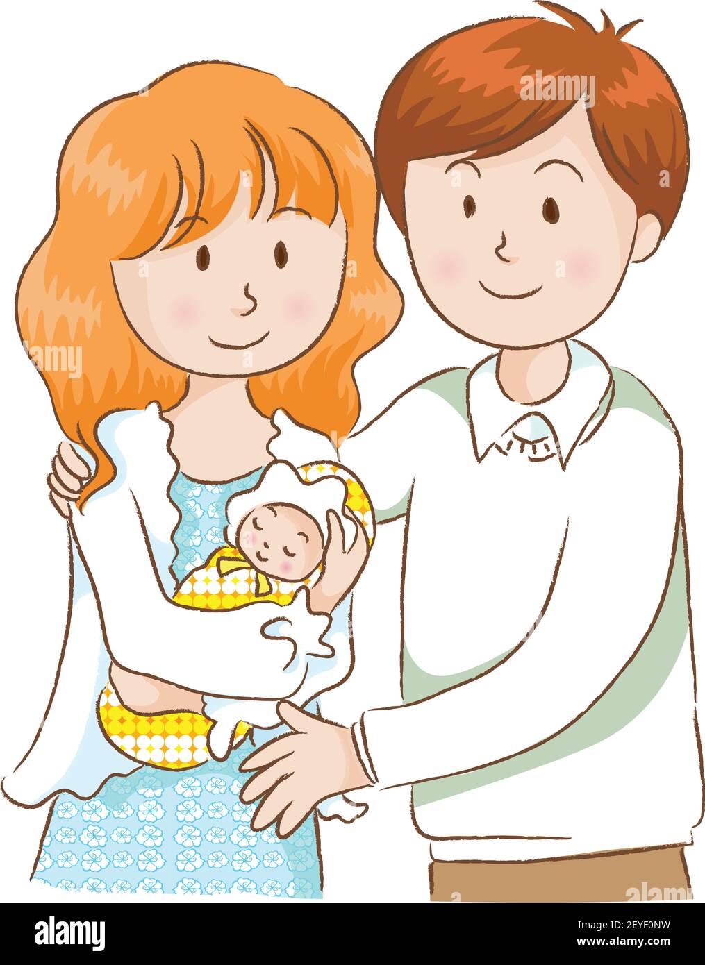 vector drawing Young parents and newborn baby Stock Vector Image & Art ...