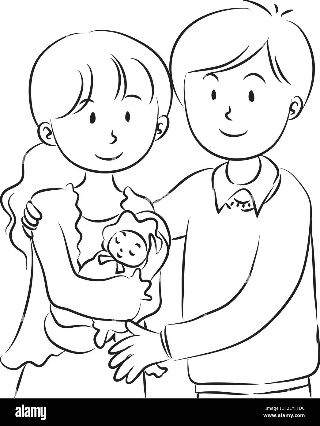 vector drawing Young parents and newborn baby Stock Vector Image & Art ...