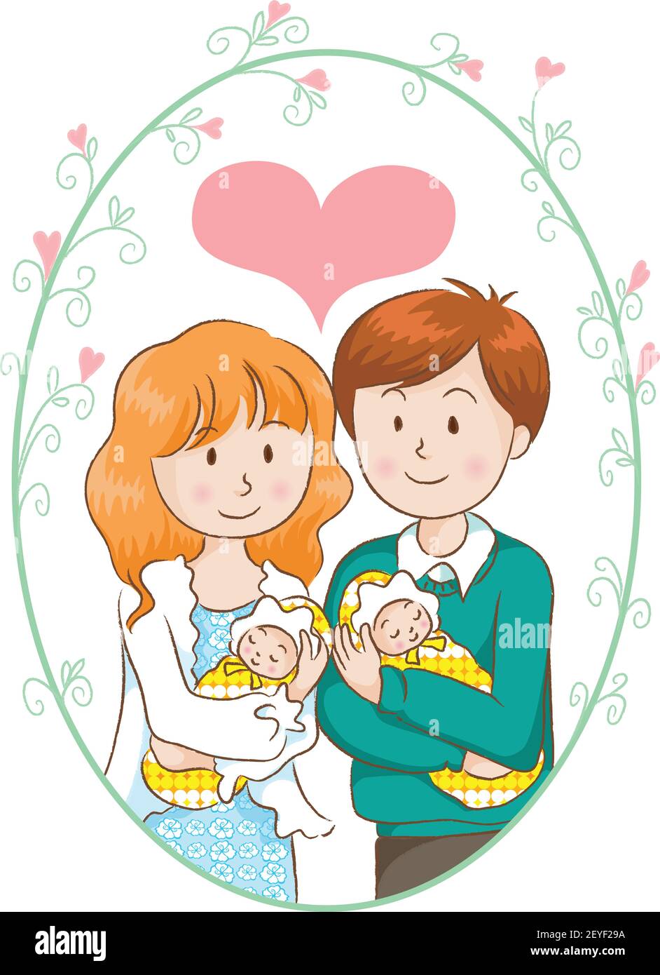 vector drawing Young parents and newborn baby Stock Vector Image & Art ...