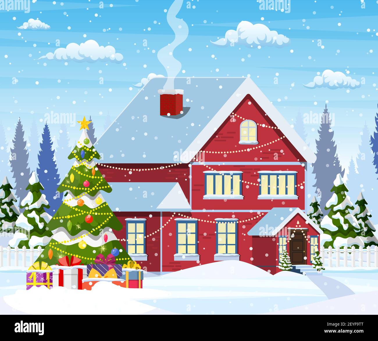 Snow covered town snowfall night Stock Vector Images - Alamy