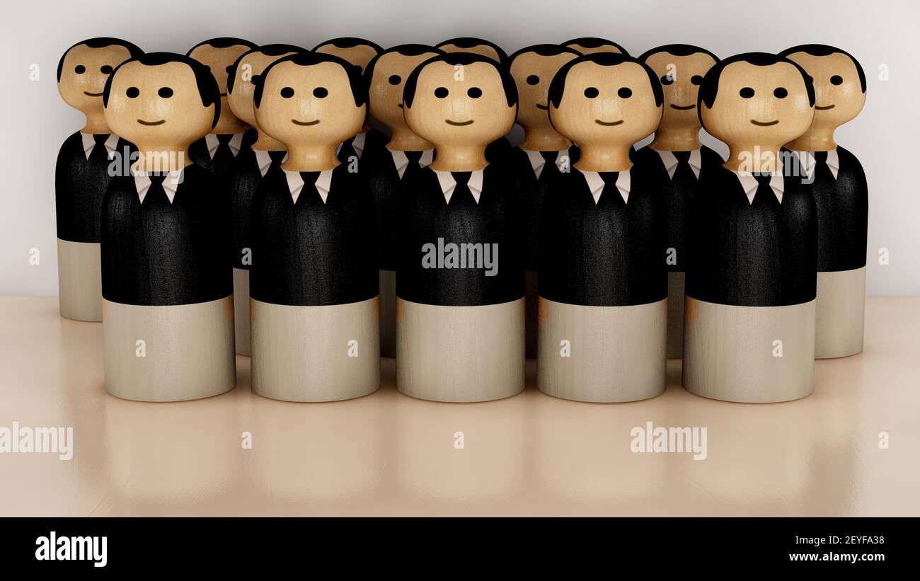 Wooden business man group - 3D render illustration Stock Photo - Alamy