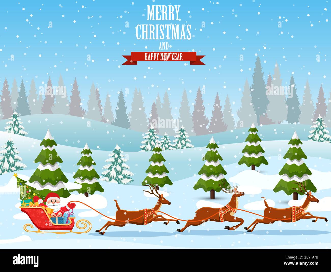 Christmas santa claus rides reindeer sleigh Stock Vector Image & Art ...