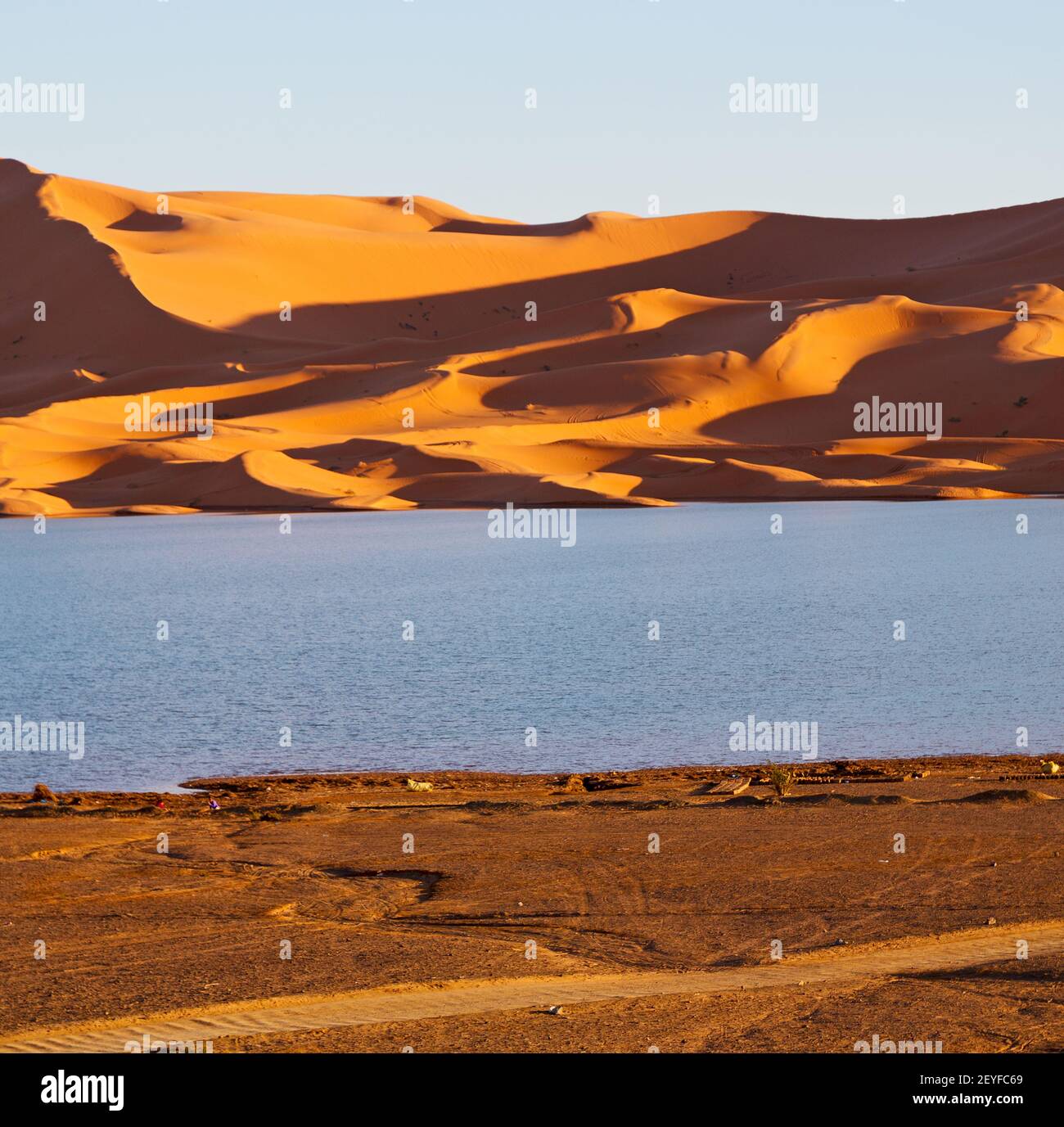 Sunshine in the lake yellow desert of morocco sand and dune Stock Photo ...