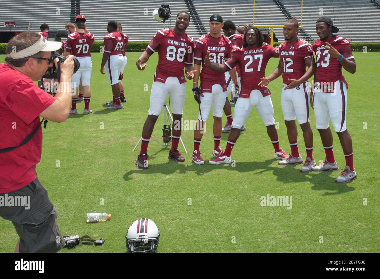 South Carolina football players pose for a photograph during Media Day ...