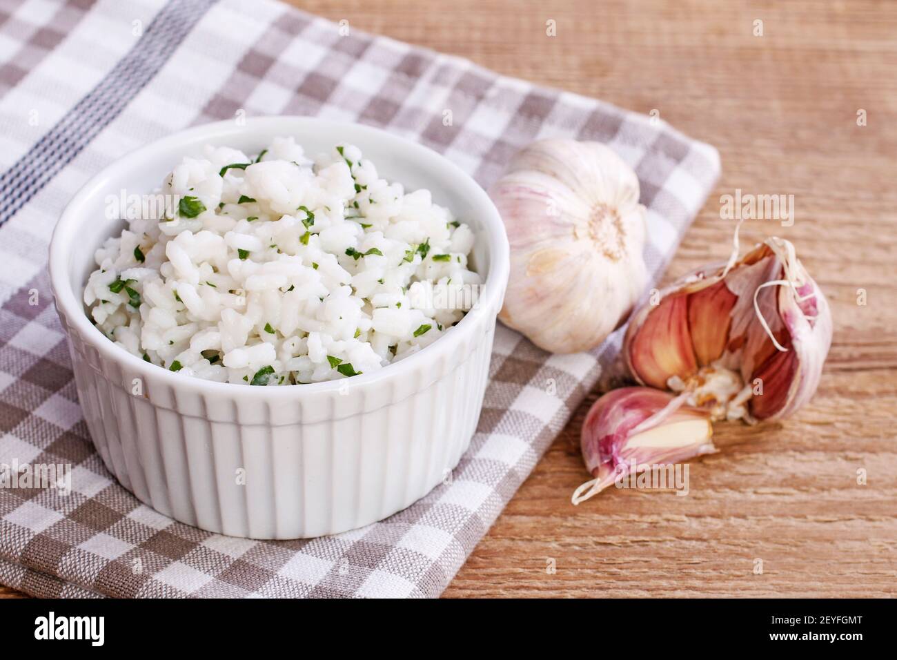 Bowl with boiled rice and vegetables. Lunch time Stock Photo - Alamy