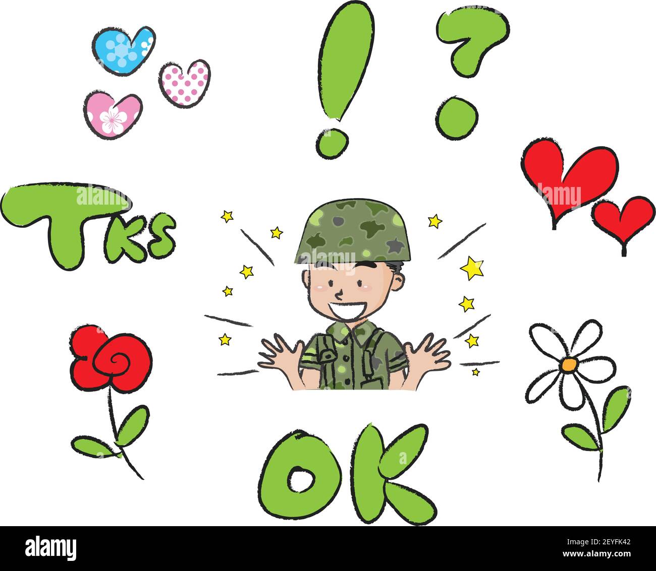 vector cartoon soldier cute face emoji sticker set Stock Vector Image ...