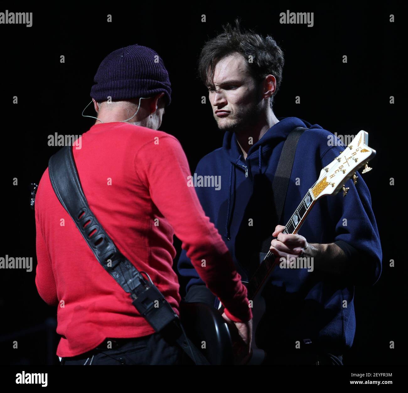 Red Hot Chili Peppers bassist Michael "Flea" Balzary, left, and guitarist Josh Klinghoffer ...