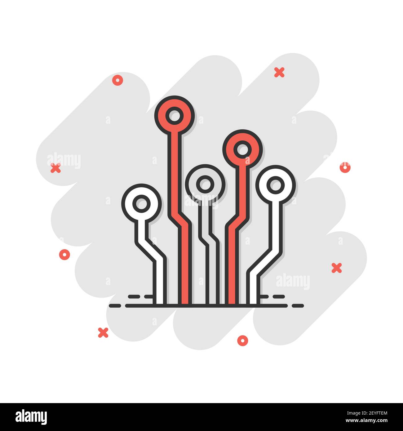 Vector cartoon circuit board icon in comic style. Technology scheme ...