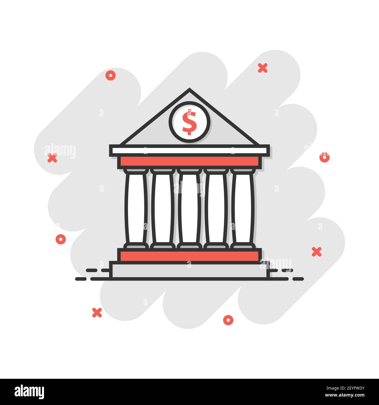 Vector cartoon bank building with dollar sign icon in comic style. Bank ...