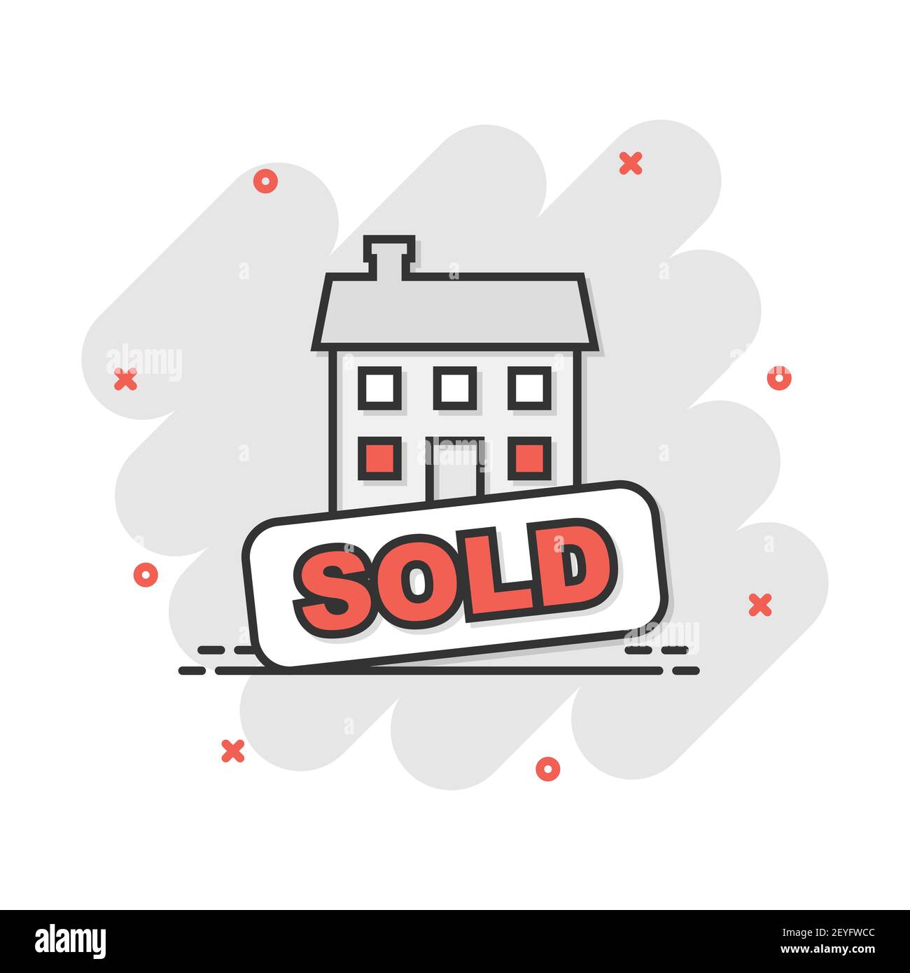 Vector cartoon sold house icon in comic style. Sold sign illustration ...