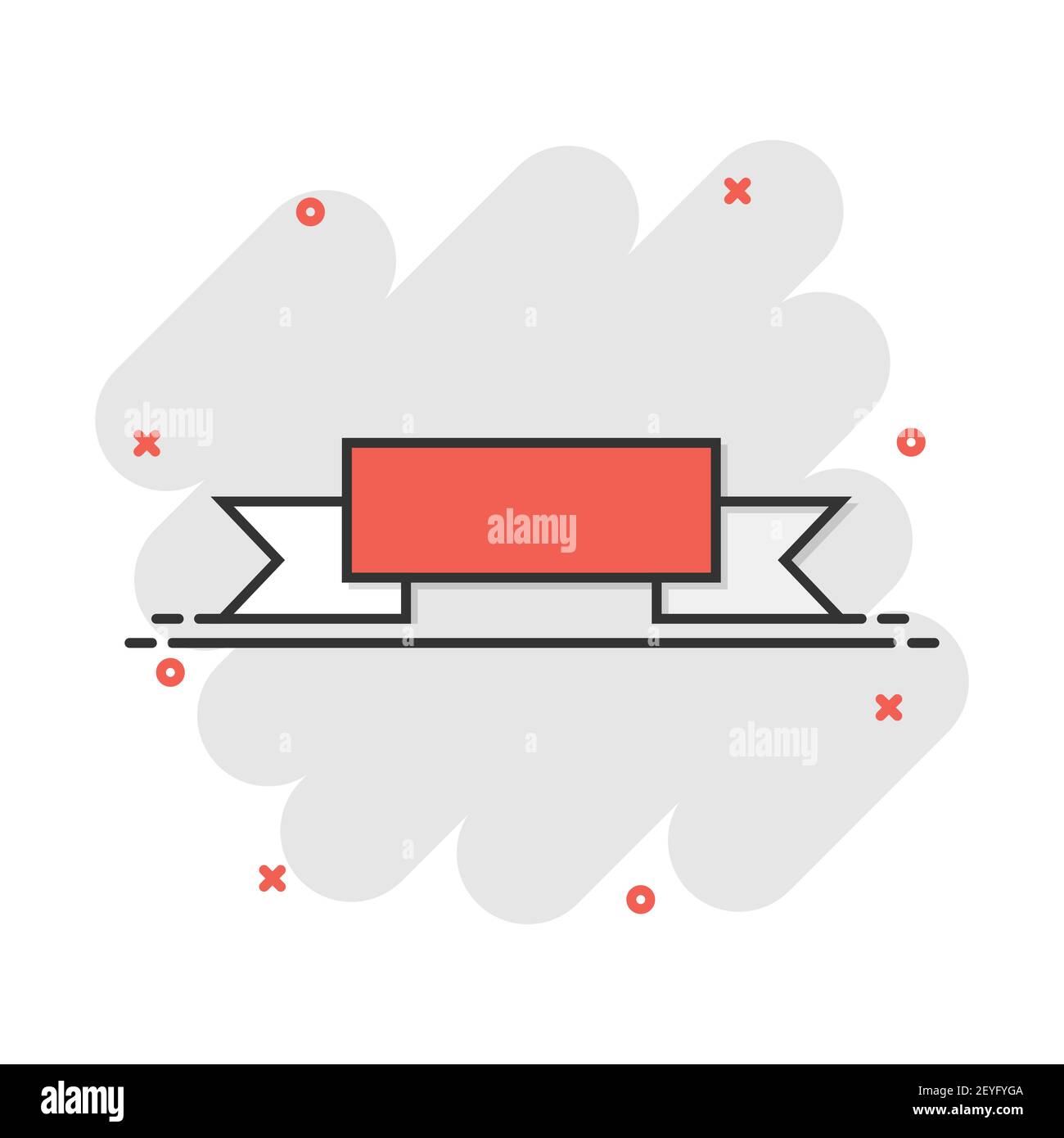 Vector cartoon badge with ribbon icon in comic style. Award medal sign ...