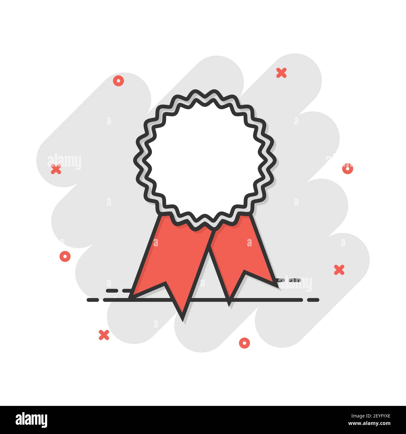 Vector cartoon badge with ribbon icon in comic style. Award medal sign ...