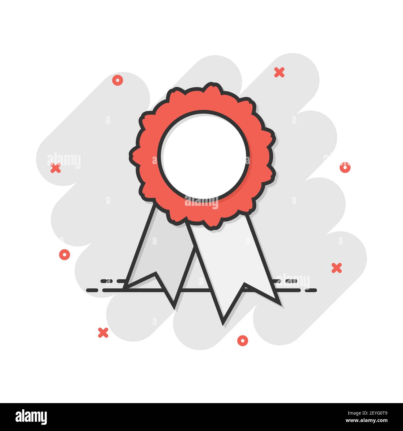 Vector cartoon badge with ribbon icon in comic style. Award medal sign ...