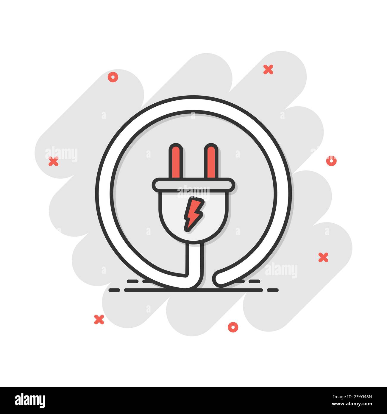 Vector cartoon electric plug icon in comic style. Power wire cable sign ...