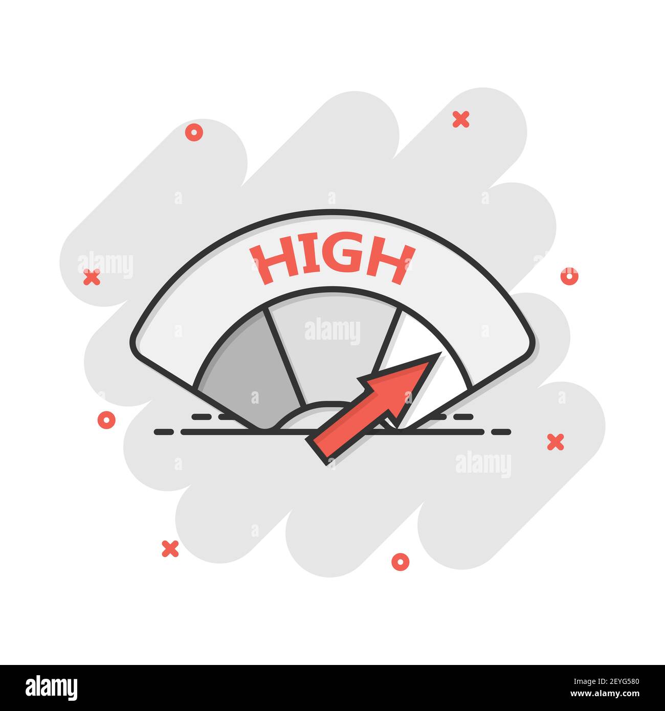 Cartoon high level icon in comic style. Speedometer, tachometer sign ...